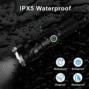 LED Rechargeable Flashlights High Lumens, 290000 Lumen Super Bright Flashlight with ΒATTERY & USB Cable, Powerful Handheld Waterproof flashlights with 4 Modes for Home/Camping/Emerge∩cy/Reading