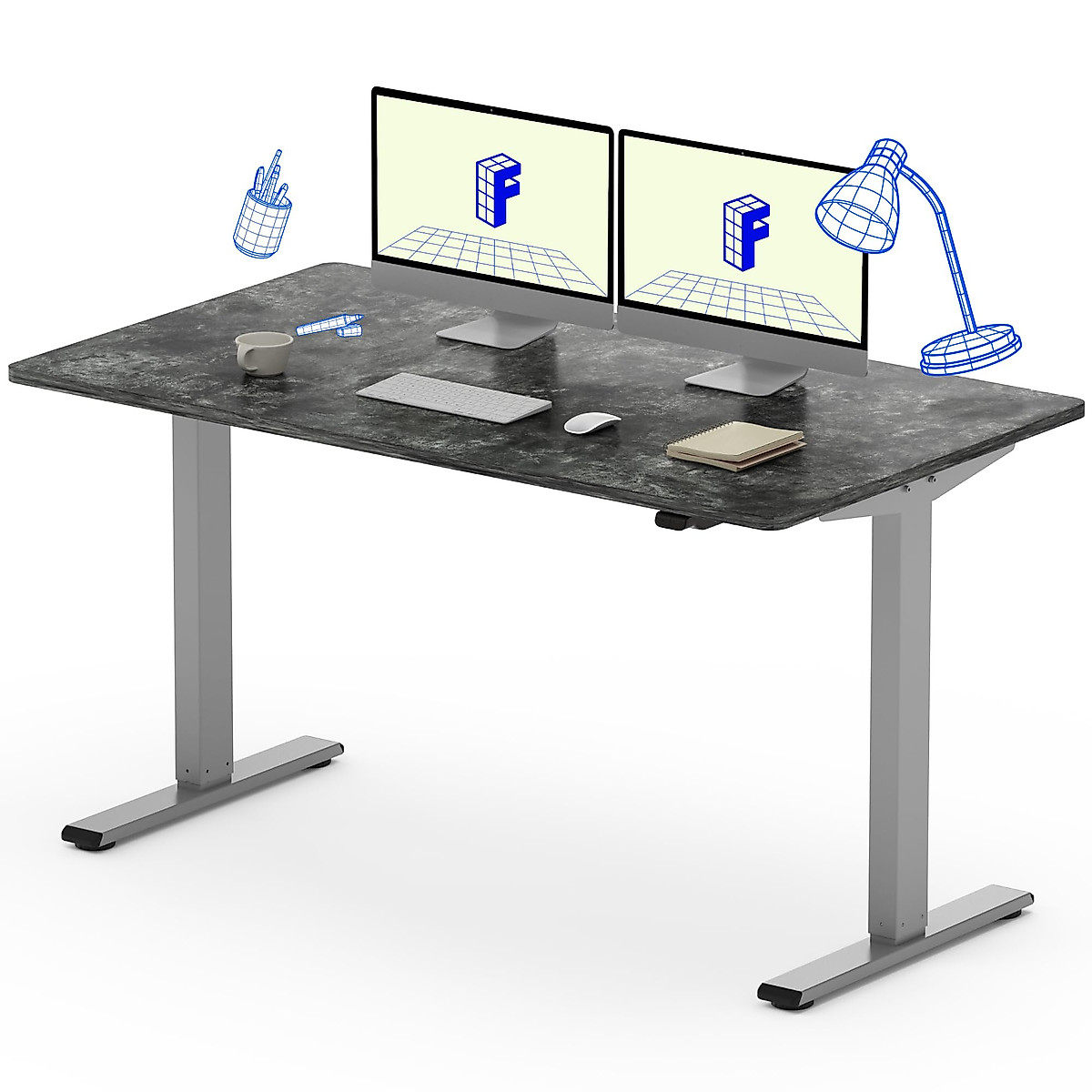 FLEXISPOT EC1 Essential Adjustable Desk, Electric Standing Desk Sit Stand Desk (55x28, Gray Frame+Graphite)