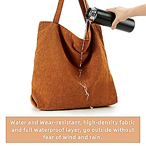 KALIDI Women Corduroy Tote Bag Large Shoulder Bag with Zipper Pockets Big Capacity Casual Handbags Shopping Bag for Girls, Brown