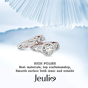 Jeulia 4 Carat Leaf Rings for Women 925 Sterling Silver 18 K Rose Gold Plated Round Cut Engagement Ring Set White Diamond Halo Cubic Zirconia Wedding band CZ Solitaire Anniversary Promise Rings (7)