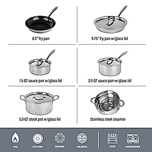 Granitestone Hammered Stainless Steel Pots and Pans Set, Tri Ply Ultra-Premium Ceramic Cookware Set with Nonstick Coating, Kitchen Set Nonstick Frying Pans, Stock Pots & Skillets, Hammered Finish