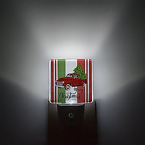 Night Light Plug in LED Night Lamp Automatic Sensor Night Lights Plug into Wall, Christmas Truck Xmas Tree Red Green Stripe Square Dim Night-Lights for Bedroom Bathroom Kitchen Hallway Home Decor