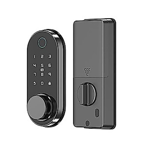 Wood Door Lock Compatible for Tuya Smart Password Fingerprint Bluetooth Electronic Deadlock Mechanical Key Auto Lock Mobile APP (Color : LD02)