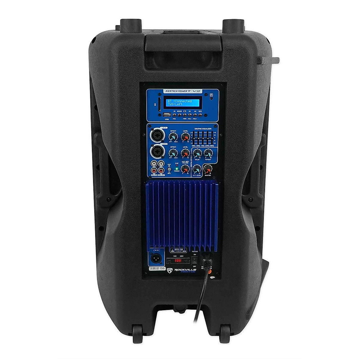 Rockville RPG15BT V2 15" Powered 1000W Speaker Bundle with & RCXMB20B 20' XLR to 1/4'' TRS Cable & (2) Speaker Stands & Rockville RWM1202VH Handheld Microphone & Mackie Mix12FX Compact Mixer (5 Item)