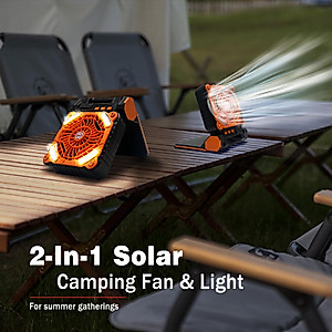 Civikyle Solar Camping Fan with LED Lantern USB Rechargeable Desk Personal Fan Portable Outdoor Light Camping Gear Accessories Essentials Supplies