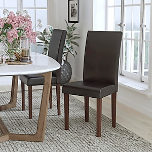 EMMA + OLIVER Brown LeatherSoft Parsons Chair with Mahogany Legs
