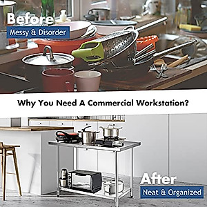 PETSITE Stainless Steel Work Table 48×30 Inch, Commercial Kitchen Prep Station Heavy Duty with Adjustable Under Shelf for Restaurant, Home, Garage and Hotel