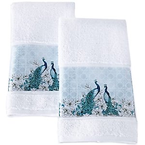 The Lakeside Collection Blue Peacock Hand Towels - Matching Set of Towels for Bathroom Décor - Set of 2
