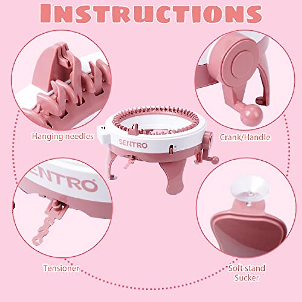 SENTRO 48 Needles Knitting Machine with Row Counter and Plain/Tube Weave Conversion Key, Efficiently DIY Scarf Hat Sock