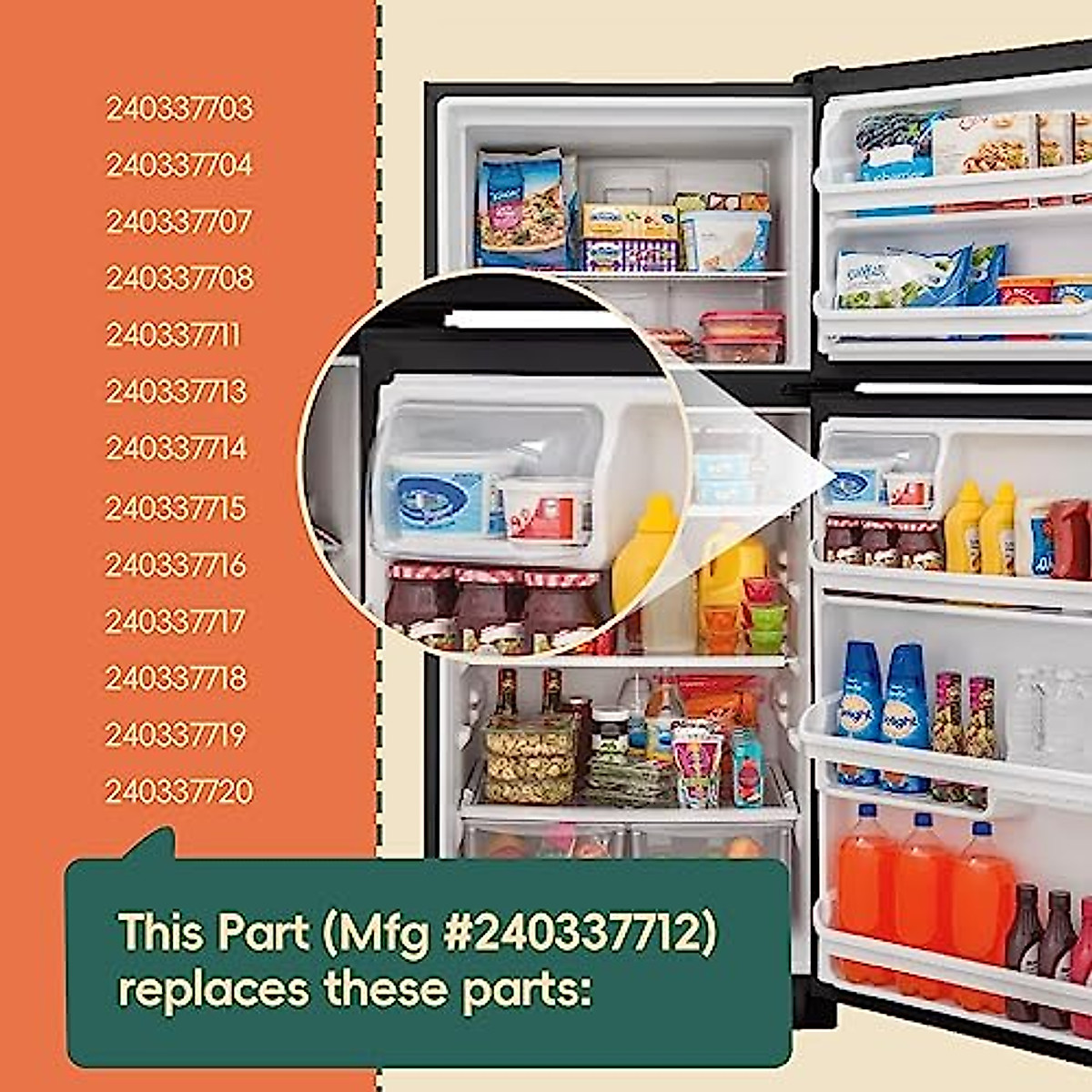 240337712 Refrigerator Dairy Door Compatible with Frigidaire Crosley Kenmore, Exact Replaces 240337703 240337704 240337707 240337708 240337711 2403377(13-20)