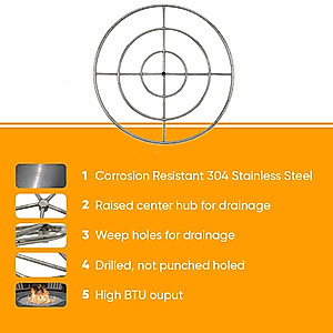 Spotix AFG Match Lit Fire Pit Burner Kit (SS-FR-6KIT-PAN-NG-MSCB), Round, 6-Inch Burner, 12-Inch Flat Pan, Natural Gas, Polished Chrome, with Flange, Key, Valve, Flex Line and Fittings