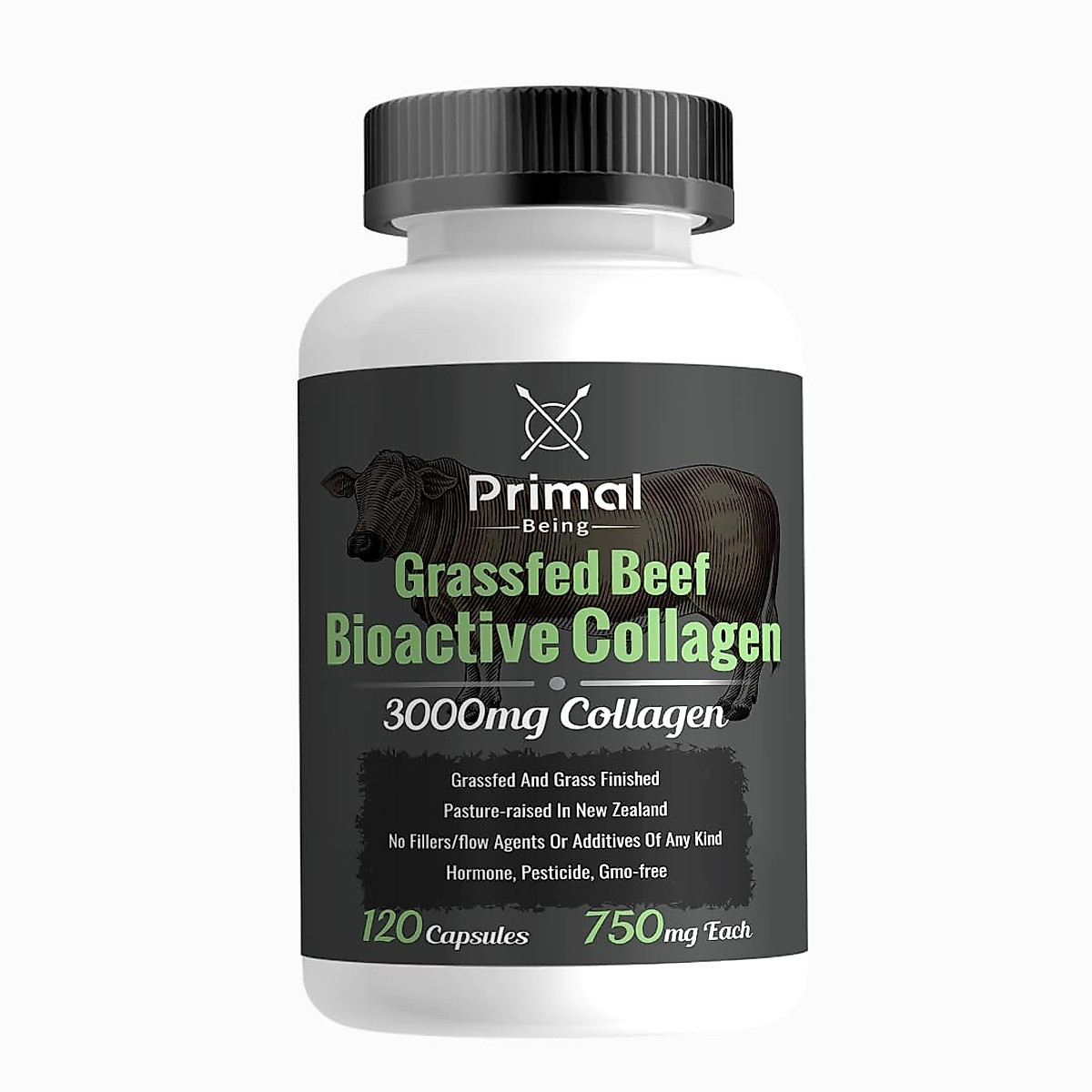 Primal Being Grassfed Beef Cartilage Collagen (Type I-V & XI)- Supports Hair, Skin, Nails, Joint Health, Immunity, Digestion, Post Exercise Recovery - 120 Capsules, 3000 mg per Serving