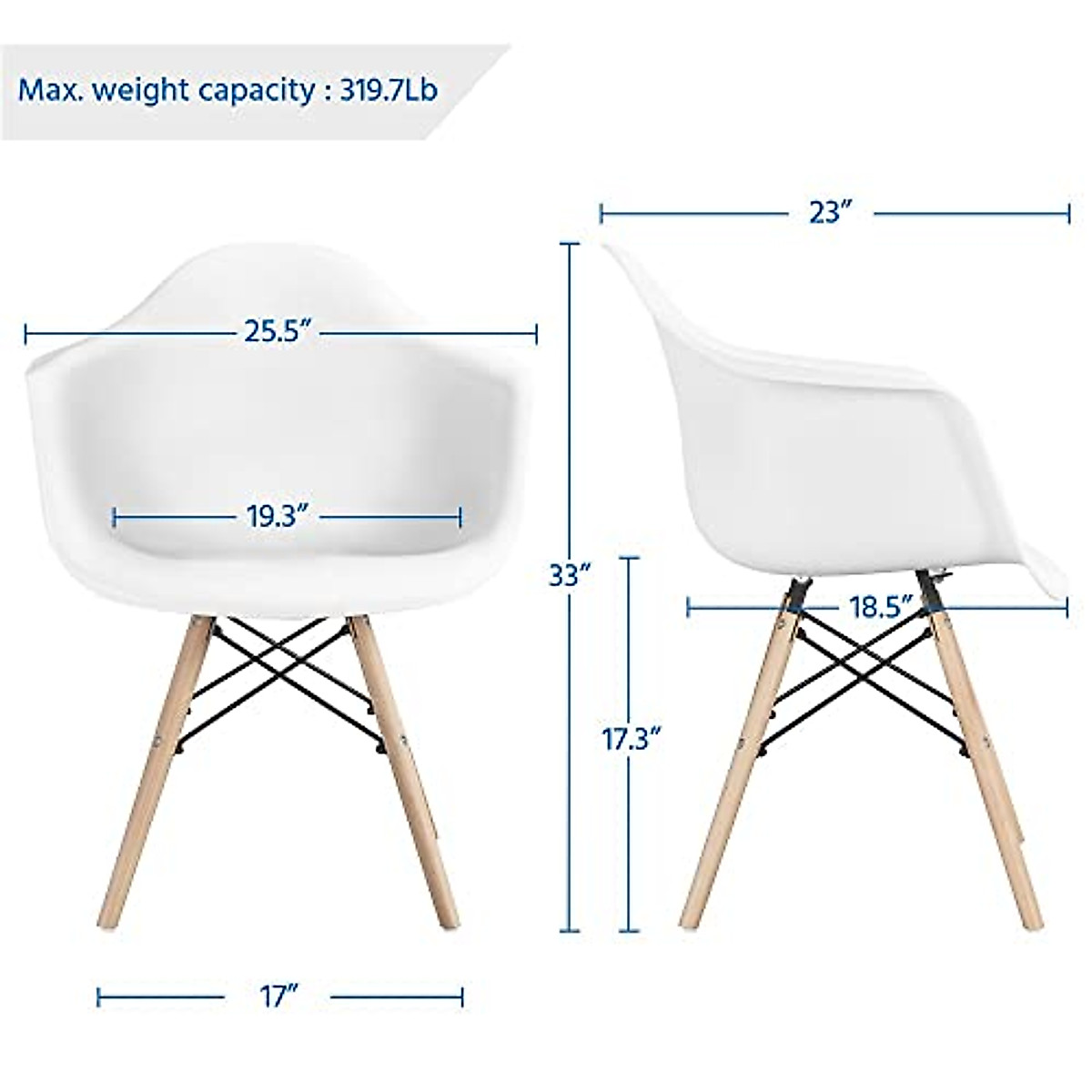 GLUXIT Modern Style Dining Chair Mid Century Modern DSW Chair, Shell Lounge Plastic Chair for Kitchen, Dining, Bedroom, Living Room Side Chairs Set of 4(White)