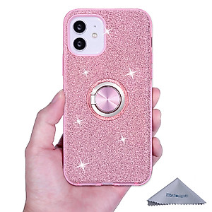 Wisdompro Case for iPhone 12 Mini, Cute Glitter Bling Sparkle Protective Case with Ring Kickstand, Women Girls Phone Case for 5.4 Inch Apple iPhone 12 Mini - Pink