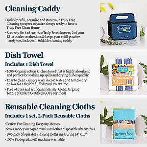 Truly Free 7-in-1 Ultimate Multipurpose Cleaning Kit for Home & Bathroom – Includes Bathroom, Glass & Everyday Cleaner, Space Freshener, Cleaning Caddy & Reusable Cleaning Cloths
