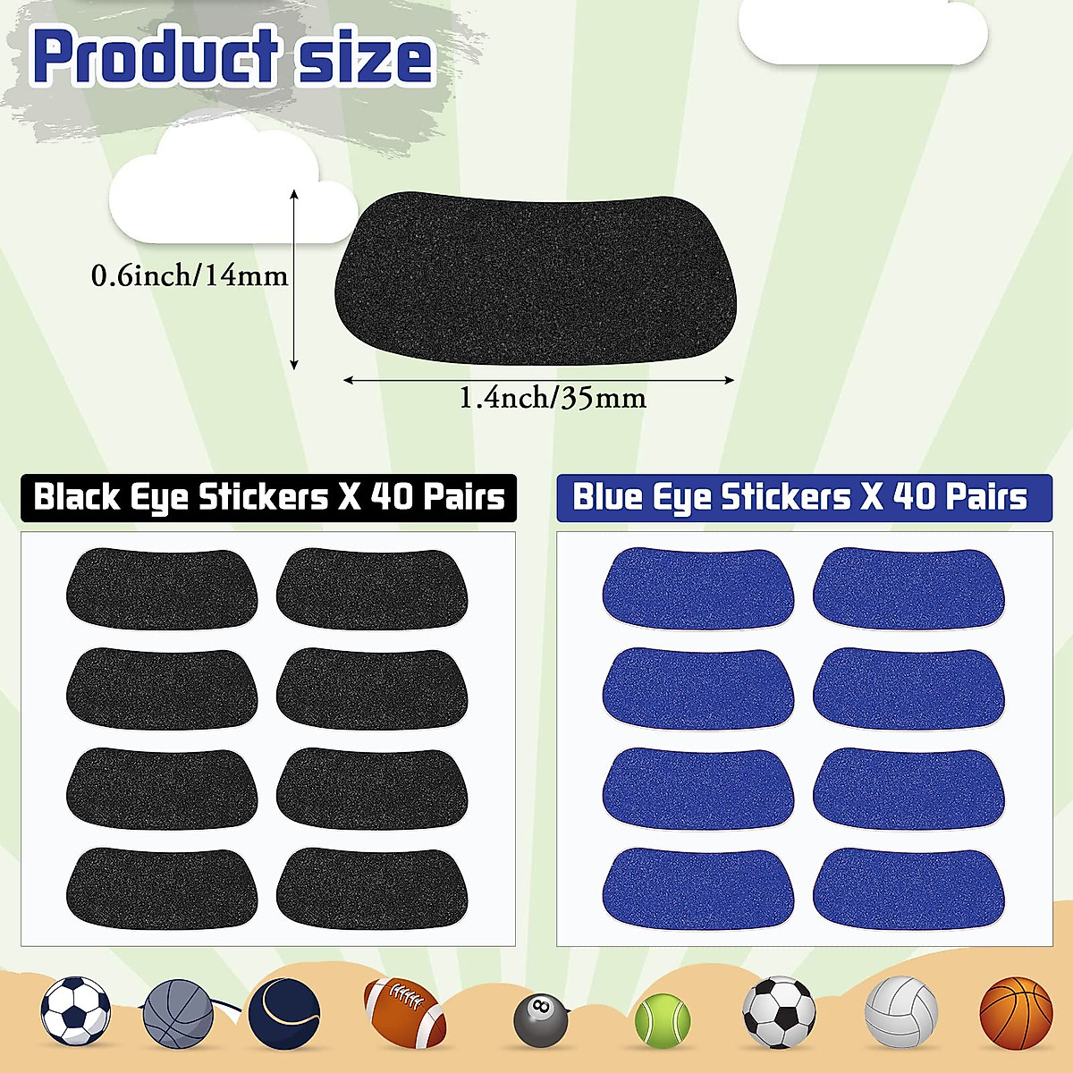 Leelosp 160 Pcs Eye Stick Softball Baseball Glitter Sports Eye Stickers Bulk Cheek Paint Football Eye Stickers Adhesive Strip School Items for Baseball Softball Football Lacrosse Sports(Black, Blue)