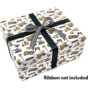 Stesha Party Construction Birthday Gift Wrapping Paper - Folded Flat 30 x 20 Inch (3 Sheets)