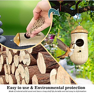 BOMEIQEE Hummingbird House, 4.5 Inches Mini Bird House, Wooden Hummingbird Swing Nest for Outside Hanging, Pet Cottage for Wren Swallow Sparrow Hummingbird Finch Houses (3PCS)