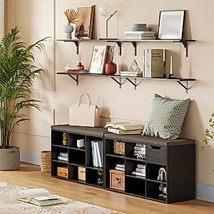 DINZI LVJ Shoe Bench, Entryway Storage Bench with Drawer and 8 Cubbies, Cubby Shoe Rack with Adjustable Shelves, Shoe Organizer Cabinet for Living Room, Bedroom, Mudroom, Closet and Garage, Espresso