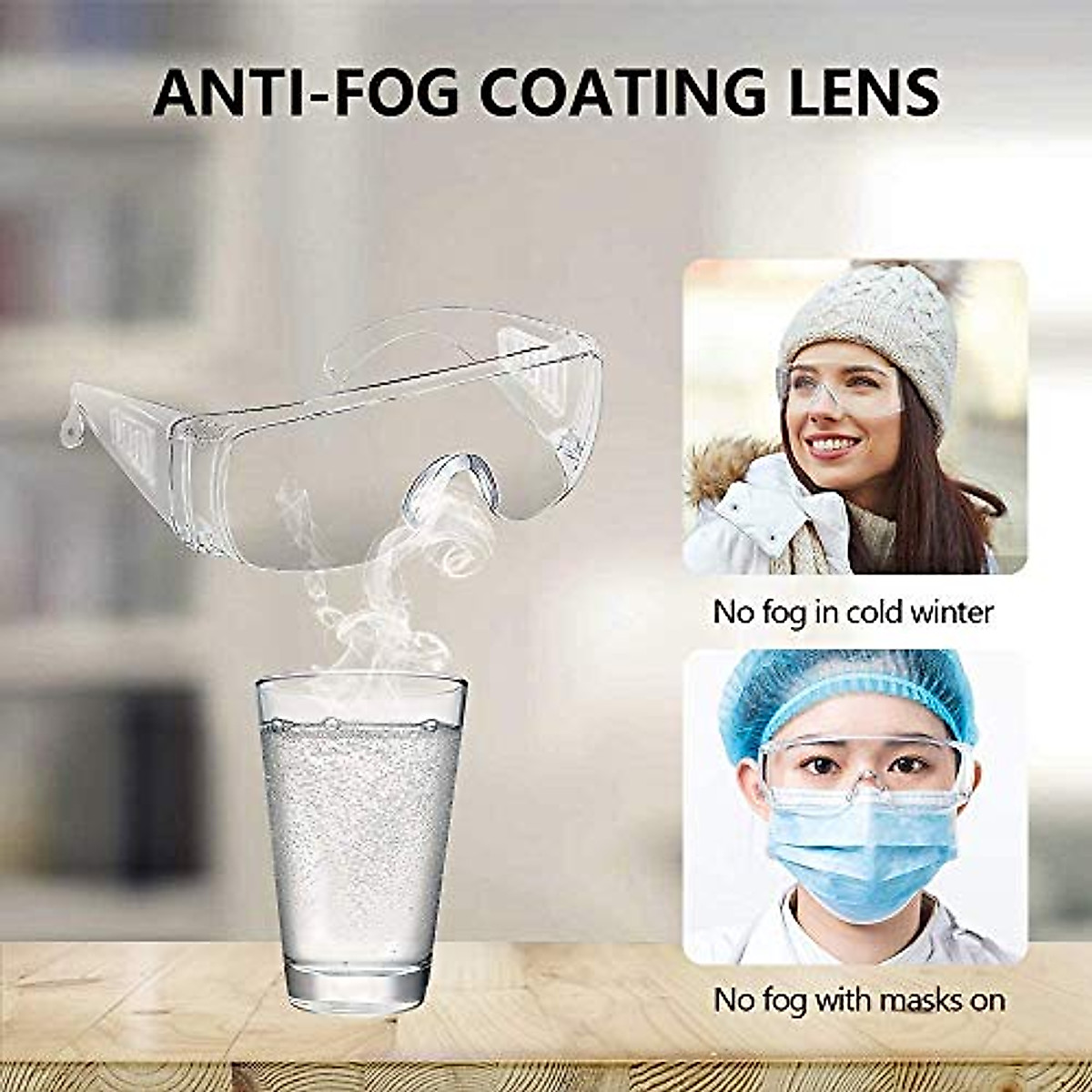 Anti Fog Safety Glasses, Safety Goggles Over Eyeglasses Pack of 3, Anti Dust Impact Scratch Resistant Splash Proof Chemical Wrap Around Eye Protection for Lab Nurses Workers Architect Men and Women
