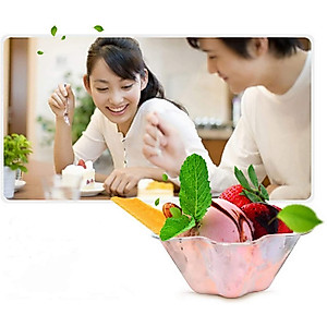 QX 60 Pieces 210ml Clear Plastic Ice Cream Dessert Bowls Disposable Flower Shape Dessert Cups Cake Snack Bowl Sundae Bowl Plastic Dessert Bowl Salad Appetizer Serving Bowl Party Favor Wedding Bowl