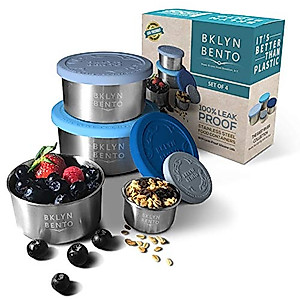 Stainless Steel Food Container With Leak Proof Silicone Lid | Metal Lunch Box | Bento Box | Food Storage | Great For Portion Control [Set of 4]