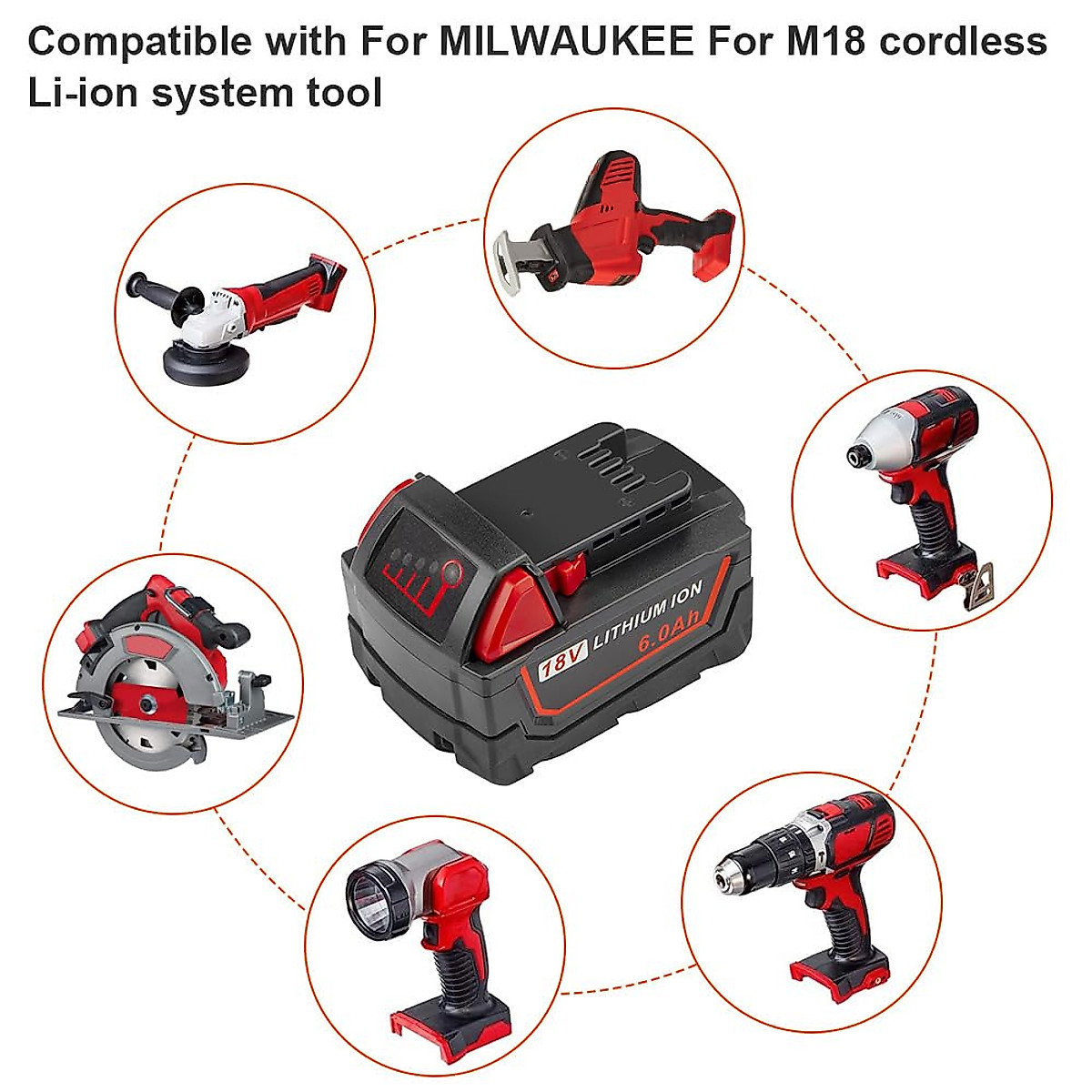 [2Pack] High Output 6.0Ah 18V Battery Replacement for Milwaukee M18,M-18/M-18B/48-11-1812/48-11-1862/48-11-1852/48-11-1828/48-11-1815/48-11-10/48-11-1820/48-11-1840/48-11-1850/48-11-1860