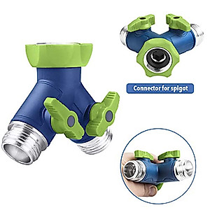 GREEN MOUNT Garden Hose Connector Tap Splitter, Y Hose Connector, Easy Grip Splitter with Shut-Off Valves (Two Way)