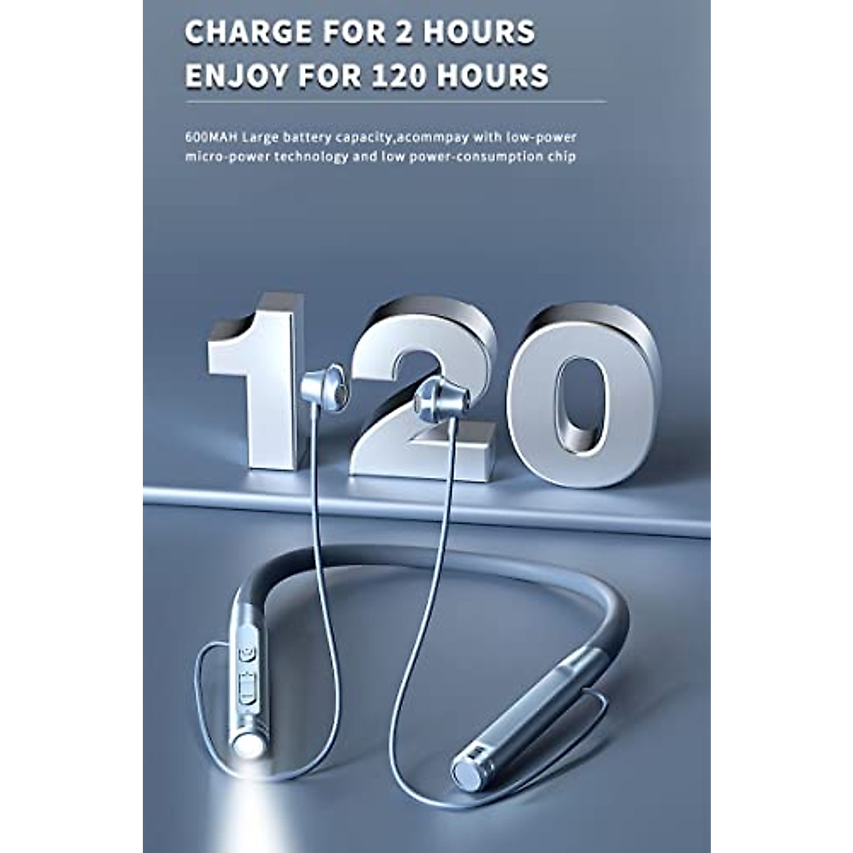 Neckband Bluetooth Headphones Around The Neck Wireless Earbuds with Microphone Flashlight Waterproof Sport Headset Noise Cancelling Ear Buds 120H Playtime for Running Cycling Cell Phone Android iOS