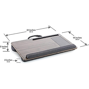 FaYkes Adult Reading Pillow,Backrest Pillow with Arms Dark Blue & Foldable Laptop Tray Gray Memory Foam Reading Pillows for Bed W/Removable Neck Roll & Laptop Bed Tray Table,Blue