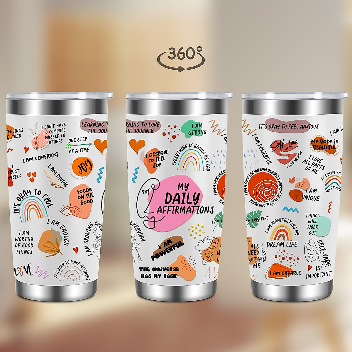 LEADO 20 oz Tumbler, Positive Affirmation Gifts for Women - Daily Affirmations, Mindfulness Gifts, Motivational, Encouragement, Mental Health Gifts - Christmas, Inspirational Gifts for Women