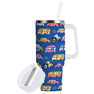 Caikeny Insulated Tumblers with Lid and Straw City Cars Tractors 30 oz Reusable Stainless Steel Cup Vehicles Water Bottle Coffee Travel Tumbler Mug for Women Men