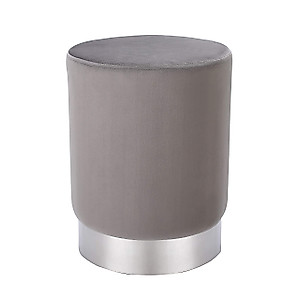 BIRDROCK HOME Round Grey Velvet Ottoman Foot Stool – Soft Compact Padded Vanity Stool - Great for The Living Room, Bedroom and Kids Room - Small Furniture (Grey)