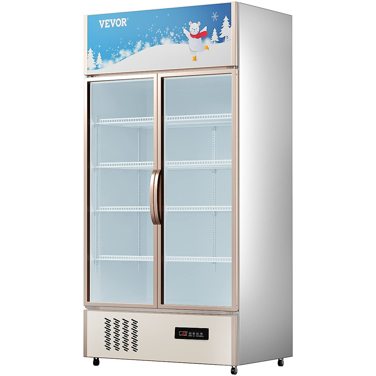VEVOR Commercial Merchandiser Refrigerator 2 Glass Doors, Cubic Ft, Upright Display Beverage Cooler 79" Tall x 39.4" Width, Fridge with LED Lighting for Drink Wine Soda, Gold, 23 cu.ft