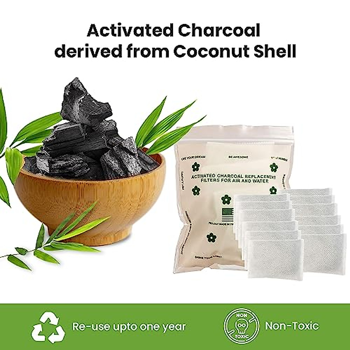 Green Piece - 12 Pack - Overstuffed - All-Natural Baby Diaper Pail Deodorizer | Activated Charcoal Air Purifier Compatible with Diaper Pails, Shoe Closets, Trash Cans, Pets - Made in The USA