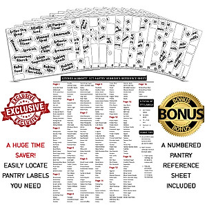 Pantry Labels: 377 Bold Cursive Gloss Clear Preprinted Water Resistant Complete Label Set to Organize Storage Containers, Jars & Canisters w/ a Extra Write-on Sticker