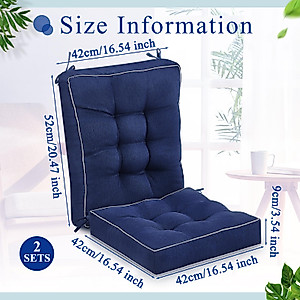 Juexica 2 Set Outdoor Patio Cushions High Back Outdoor Chair Cushions Rocking Chair Cushion Waterproof Indoor Patio Fastness Chair Pads with Ties for Seasonal Indoor Home Office(Navy Blue)
