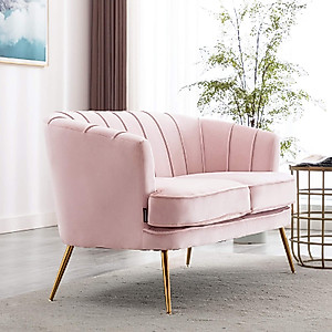 Artechworks Contemporary Velvet Loveseat Chair with Gold-Finished Metal Legs, 2-Seat Sofa for Living Room, Bedroom, Home Office, Pink