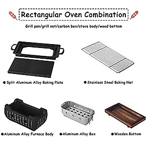 Hibachi Grill Japanese Tabletop Charcoal Grill Table Top Portable Charcoal Grill Barbecue Grill Portable Barbecue Stove with Wire Mesh Grill and Wooden Base for Home Party