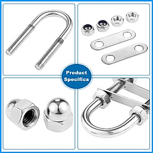 2pcs Marine Boat Stern Bow Eye Tie Down U-Bolt Rigging 316 Stainless Steel,M10x90x130x36mm