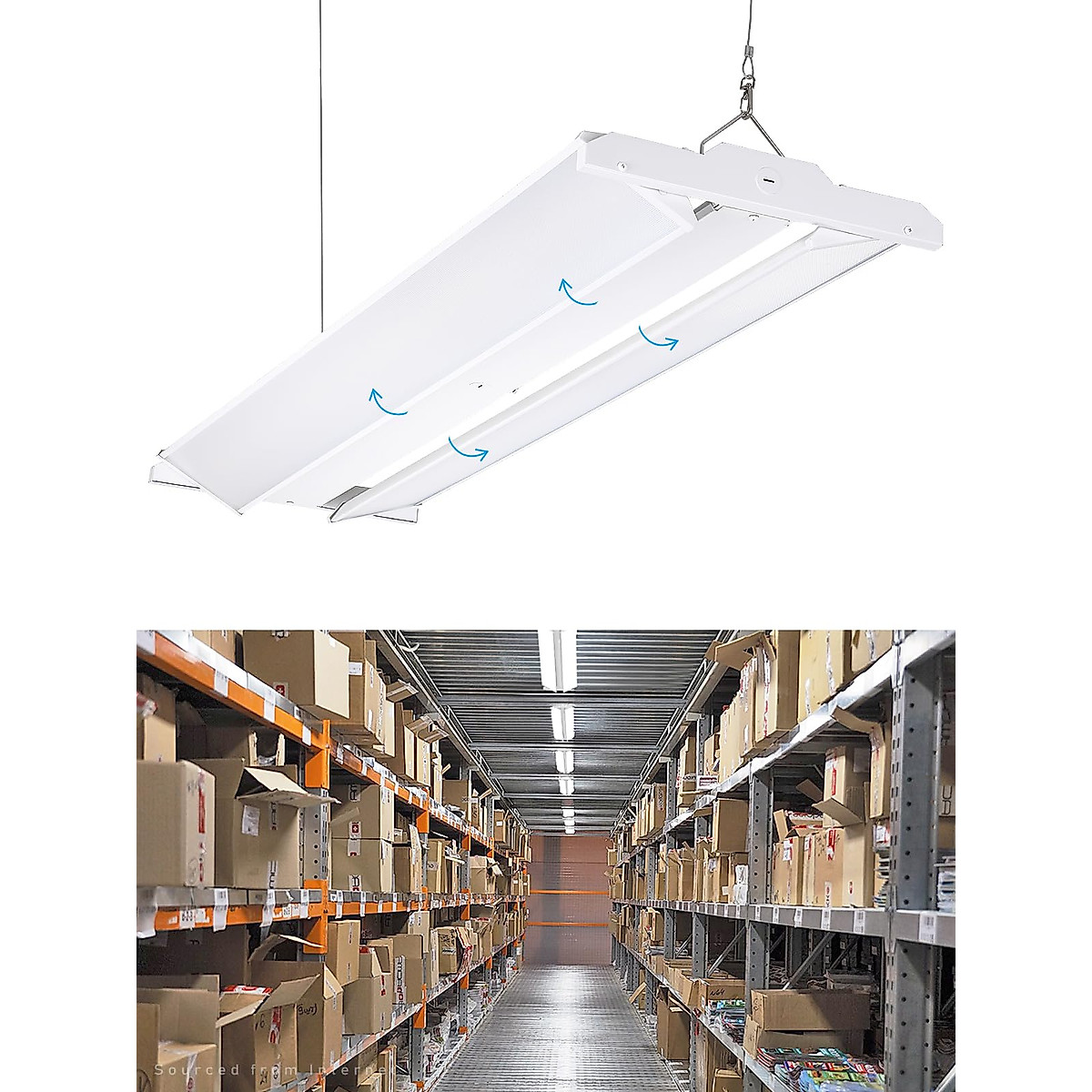 LEONLITE LED Linear High Bay Light 4FT, 225W 30375LM Adjustable Tilt Linear High Bay Shop Light, 135LM/W, 120-277V, 0-10V Dimmable Commercial Hanging Shop Lights for Warehouse, 5000K Daylight, ETL