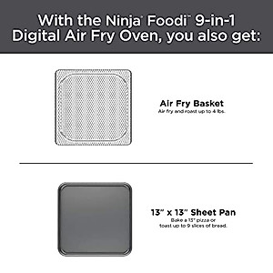 Ninja FT102CO Foodi 9-in-1 Digital Air Fry Oven Air Fry, Air Roast, Air Broil, Bake, Bagel, Toast, Dehydrate, Keep Warm, and Reheat, Stainless Steel (Renewed)