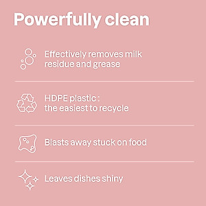 ATTITUDE Baby Dish Soap and Bottle Cleaner, EWG Verified Dishwashing Liquid, No Added Dyes or Fragrances, Tough on Milk Residue and Grease, Vegan, Unscented, 33.8 Fl Oz