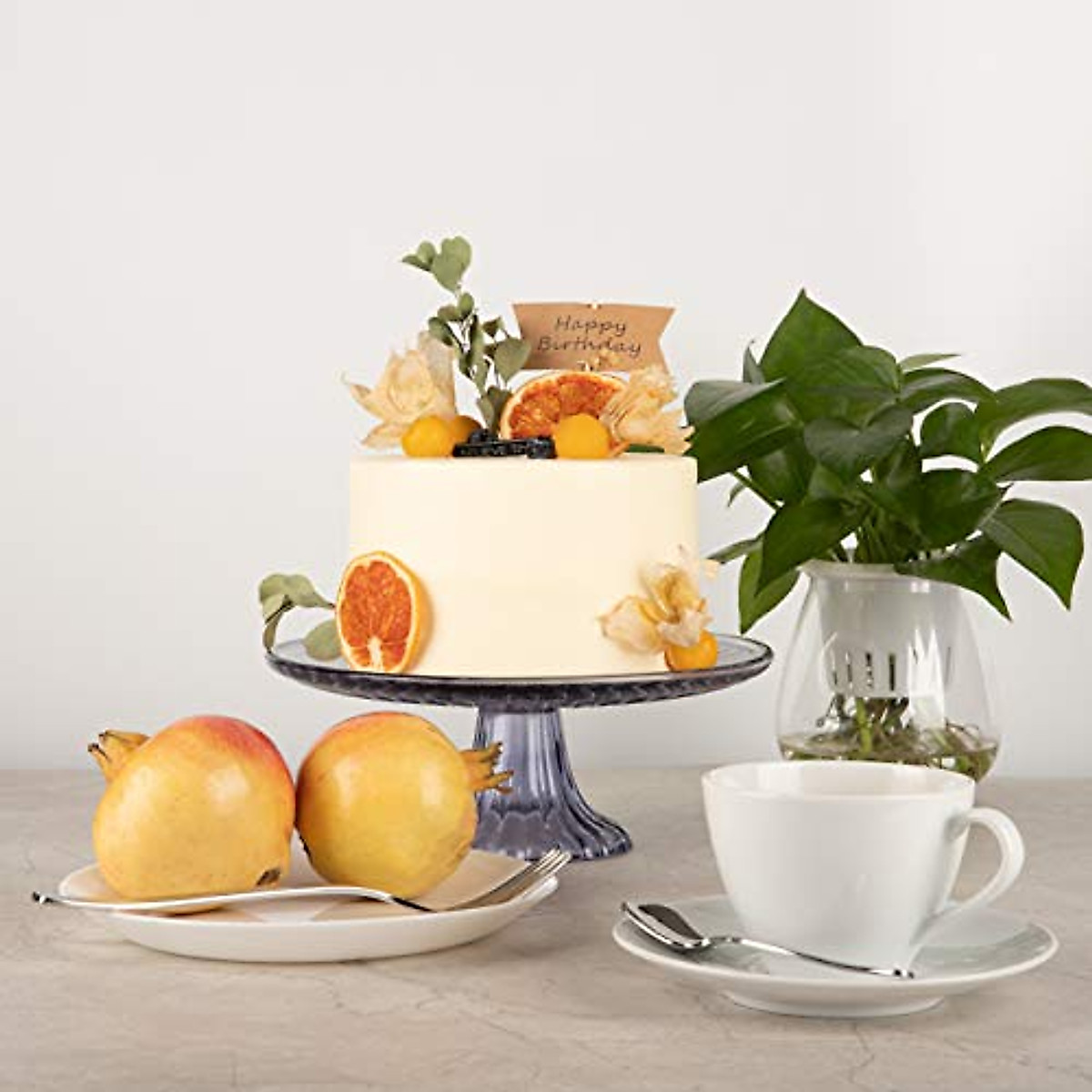 KMwares 9" D Colored Glass Round Cake Stand, Serving Platter, Multifunctional Dessert Plate with Beautiful Lavender Color for Wedding, Birthday Party, Kicthen Baking Ware