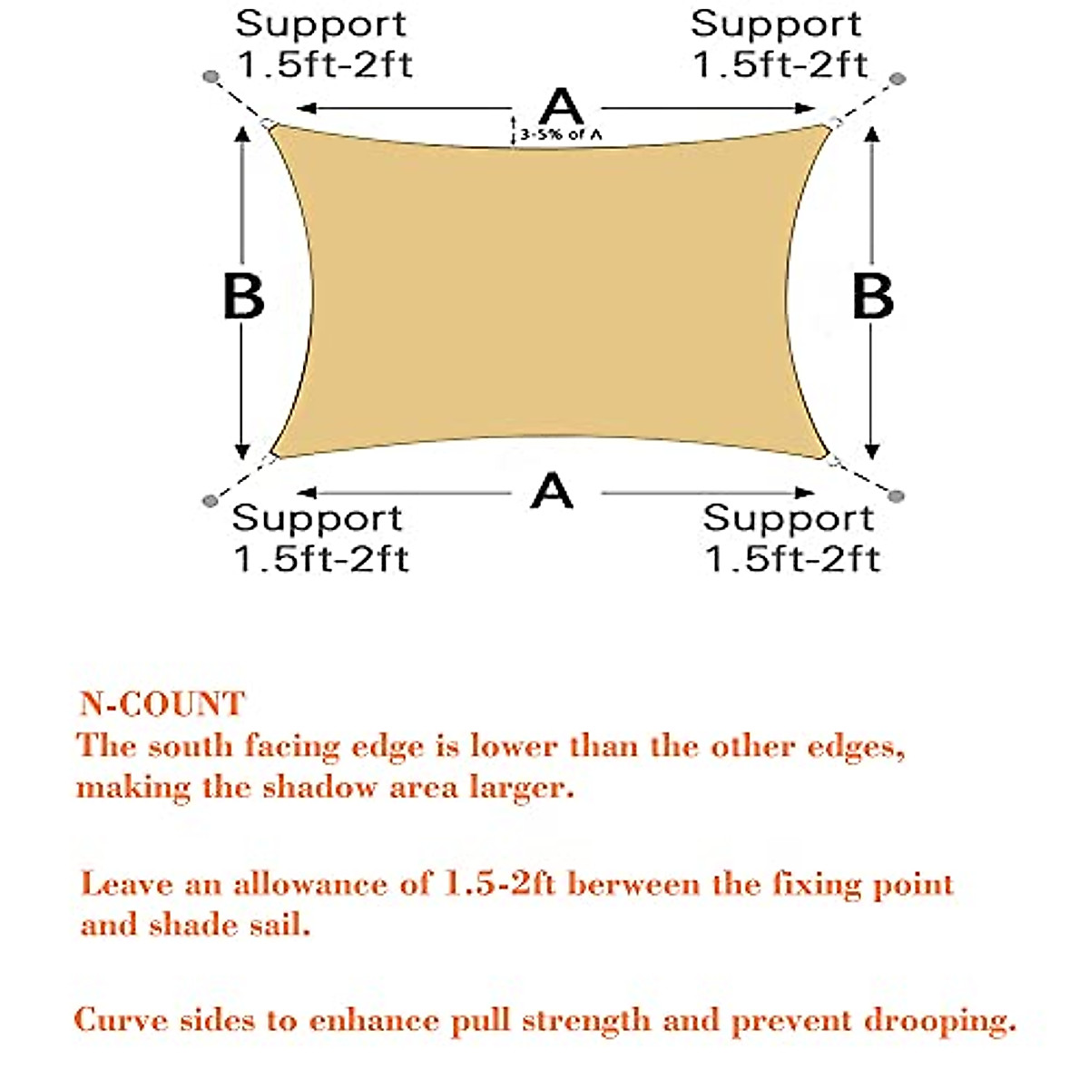 KOOL KOI SHADE Rectangle 12' x 16' White Sun Shade Sail Patio Garden Outdoor Cover Breathable UV Proctection