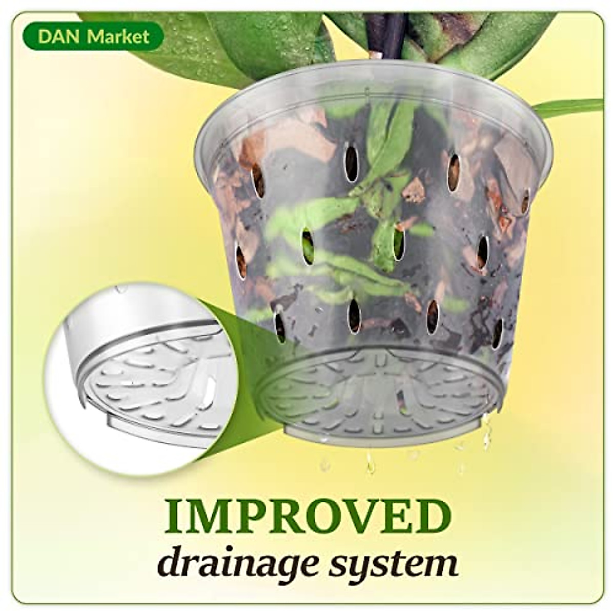 DAN Market 4.5 inch Orchid Pots with Holes - Orchid Pots for Repotting - Orchid Breathable Slotted Clear Plastic Pot (4.5 inch 4 Pack)
