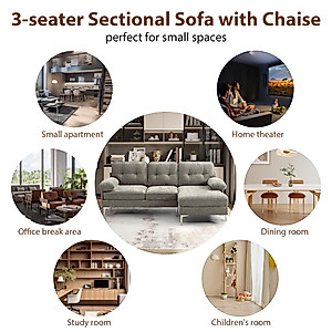 YuuYee 82" Chenille L Shaped Sectional Couches for Living Room, 3 Seater Comfy Modular Sofa with Chaise for Small Spaces,Mid Century Modern,Deep Seat,Grey