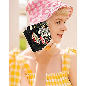 Bistup Girls Wallet Cute Leather Bifold Wallet Skull for Women Teen Girls Goth Horror Credit Card Cash Id Holder Rfid Blocking Mushroom Skeleton Bi Fold Small Wallets With Coin Pocket Slim Scary Cool