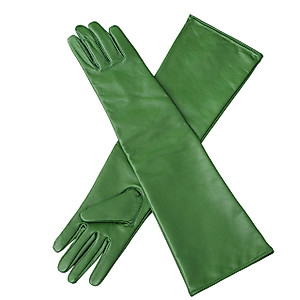 "NA" Women's Genuine Sheep Leather Unlined Long Opera Elbow Length Evening Party Dress Gloves (50-52 cm) by LEATHER CANADA (Green, Large)