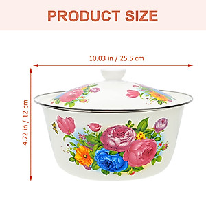 Angoily Enamel Mixing Bowl with Lid Flower Large Salad Bowl Enamelware Washing Basin Chinese Style Soup Bowls Vintage Serving Bowl for Ramen Asian Dishes Cereal Rice Noodle